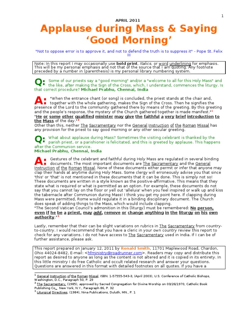 Applause Jokes and Saying Good Morning at Mass | PDF | Mass (Liturgy ...