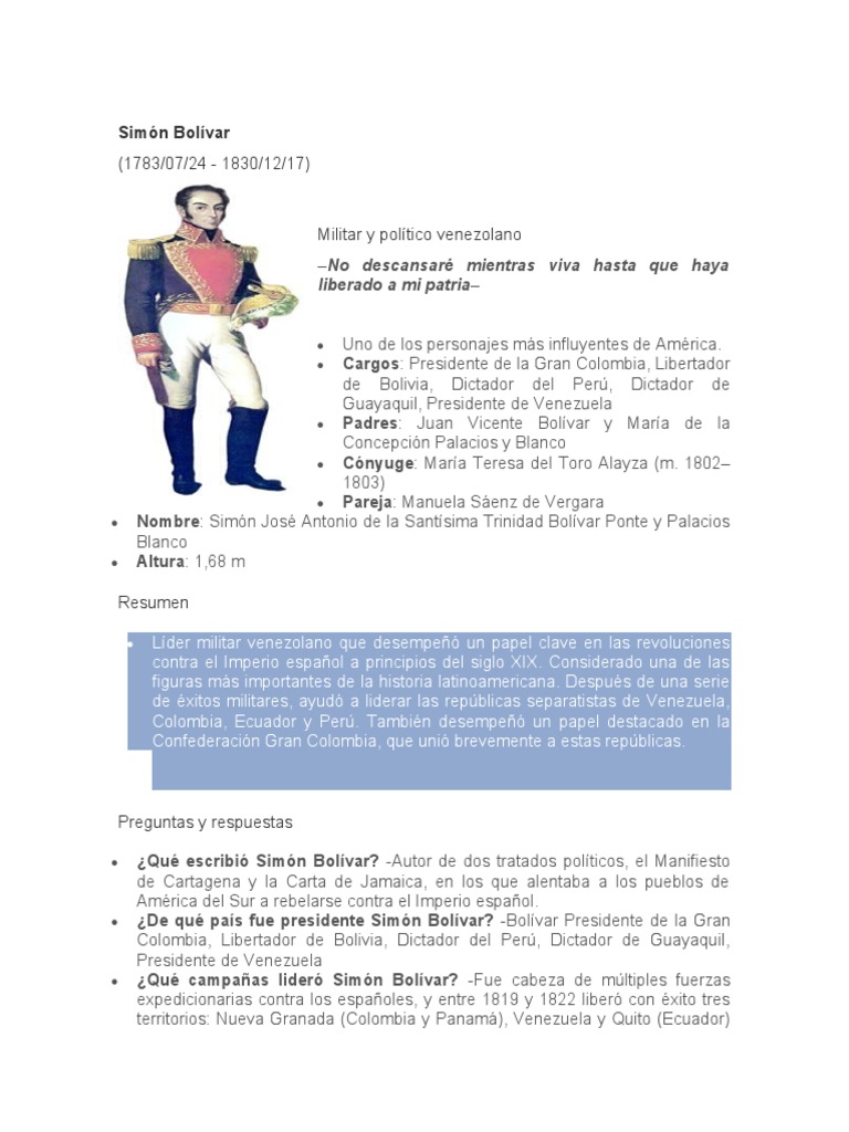 Simón Bolivar | PDF | Venezuela | América del Sur