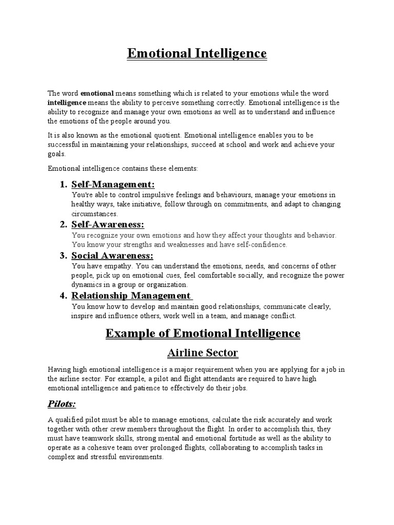 Emotional Intelligence Example | PDF | Emotional Intelligence ...