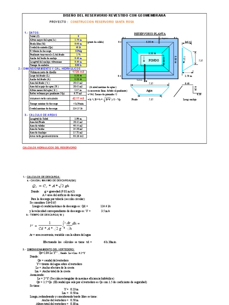 Diseño de Reservorio con Geomembrana | PDF | Accidentes geográficos ...