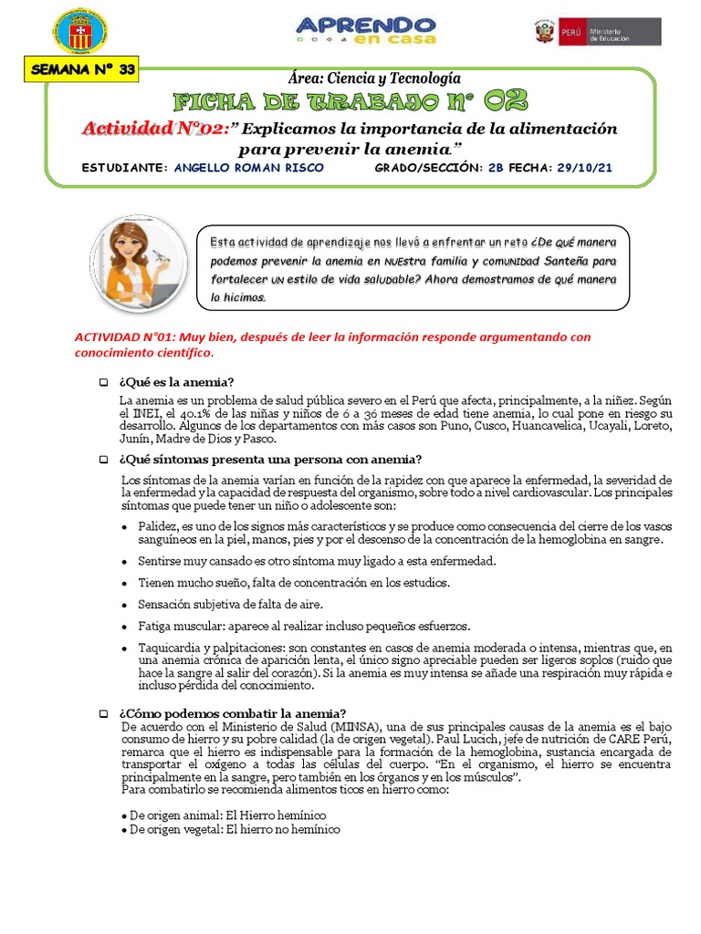 Semana 33 - Explicamos La Importancia de La Alimentación para Prevenir La Anemia - Angello Roman ...
