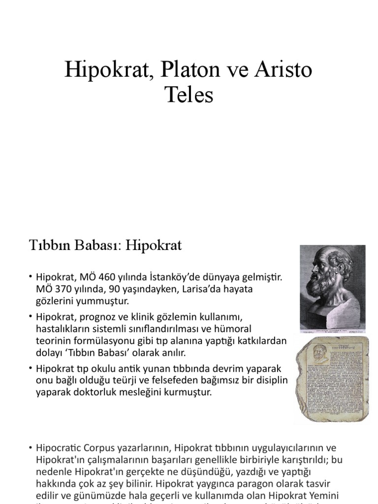 Hipokrat, Platon Ve Aristo Teles | PDF