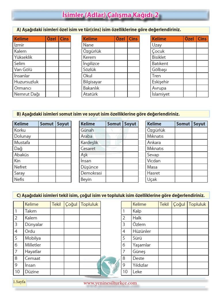 Isimler Calisma Kagidi 2 | PDF