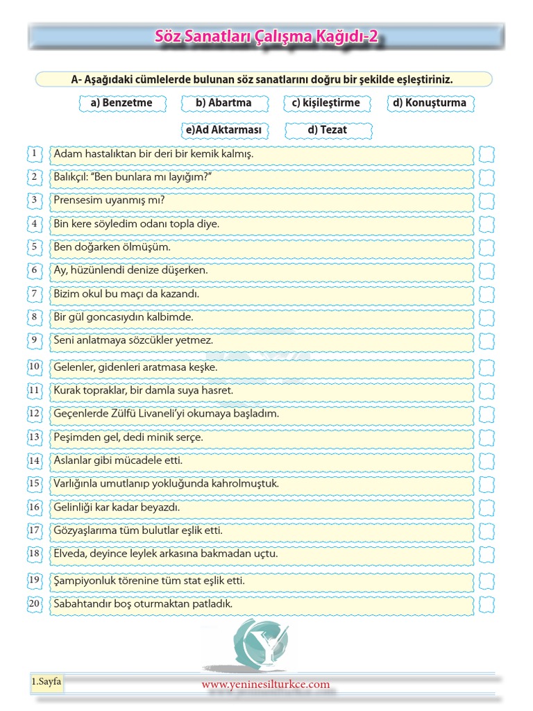 Soz Sanatlari Calisma Kagidi 2 | PDF