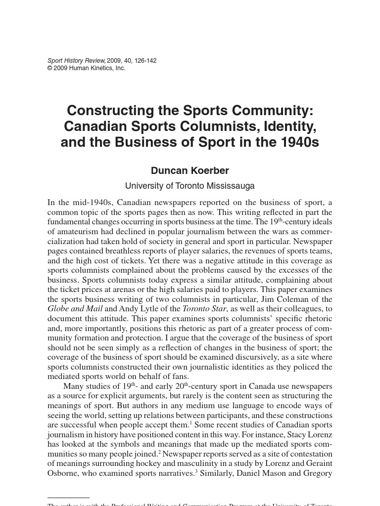 Constructing The Sports Community: Canadian Sports Columnists, Identity ...