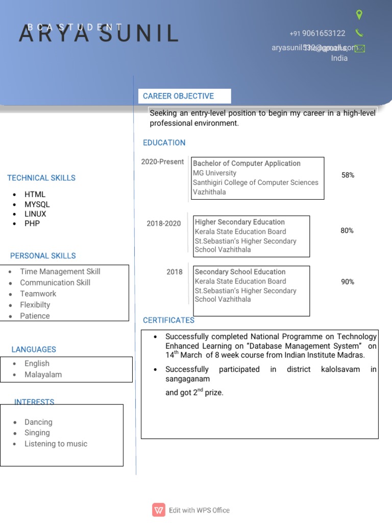 Arya Sunil Resume | PDF
