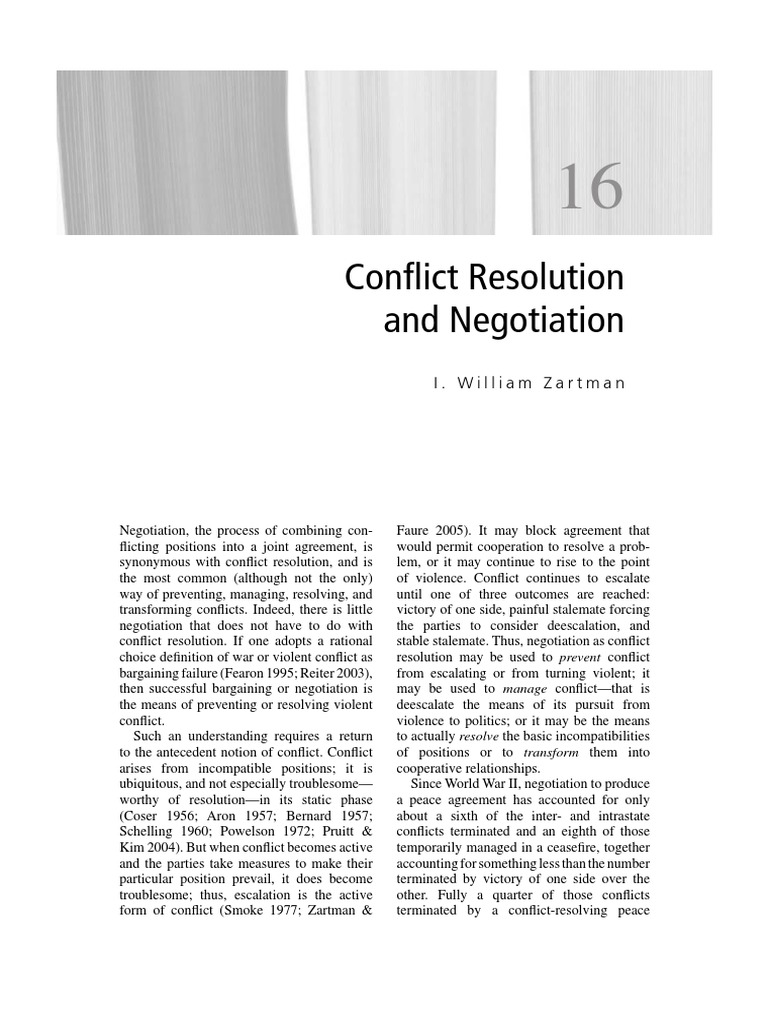 Negotiation and Conflict Resolution - Zartman | PDF | Negotiation | Conflict Resolution