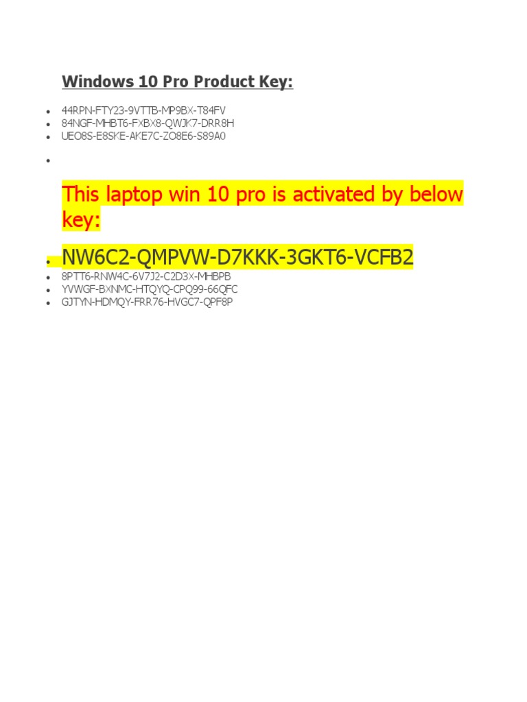 Windows 10 Pro Product Key | PDF