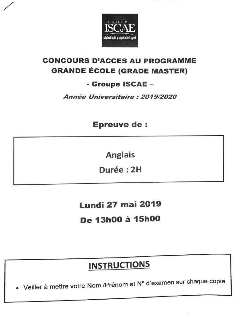 Anglais ISCAE 2019 | PDF