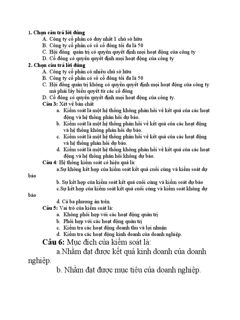 Câu hỏi trắc nghiệm chương 6 (QTDN) | PDF