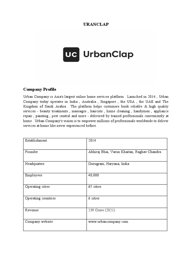 MIS Urban Clap | PDF | Equity (Finance) | Business Model