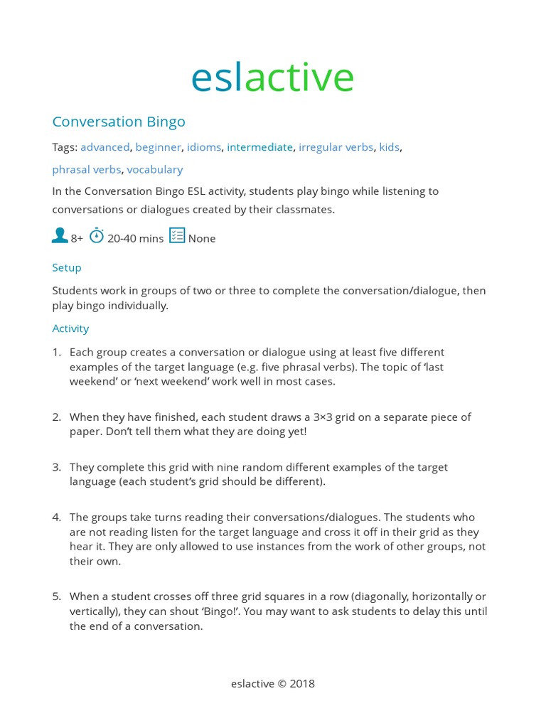 Conversation Bingo | PDF | Language Arts & Discipline