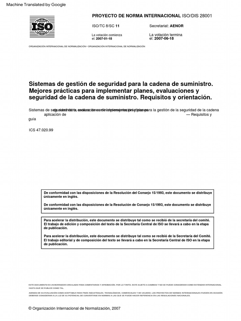 Iso28001 Esp | PDF | Organización internacional para la estandarización ...