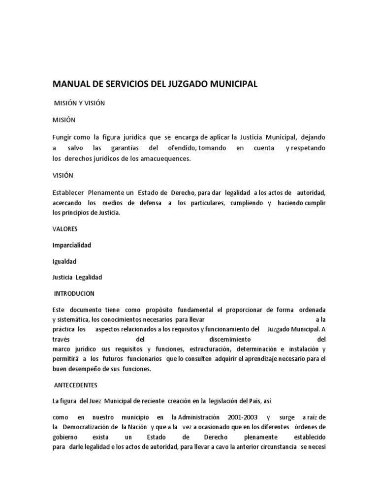 Manual de Servicios Del Juzgado Municipal | PDF | Policía | Justicia