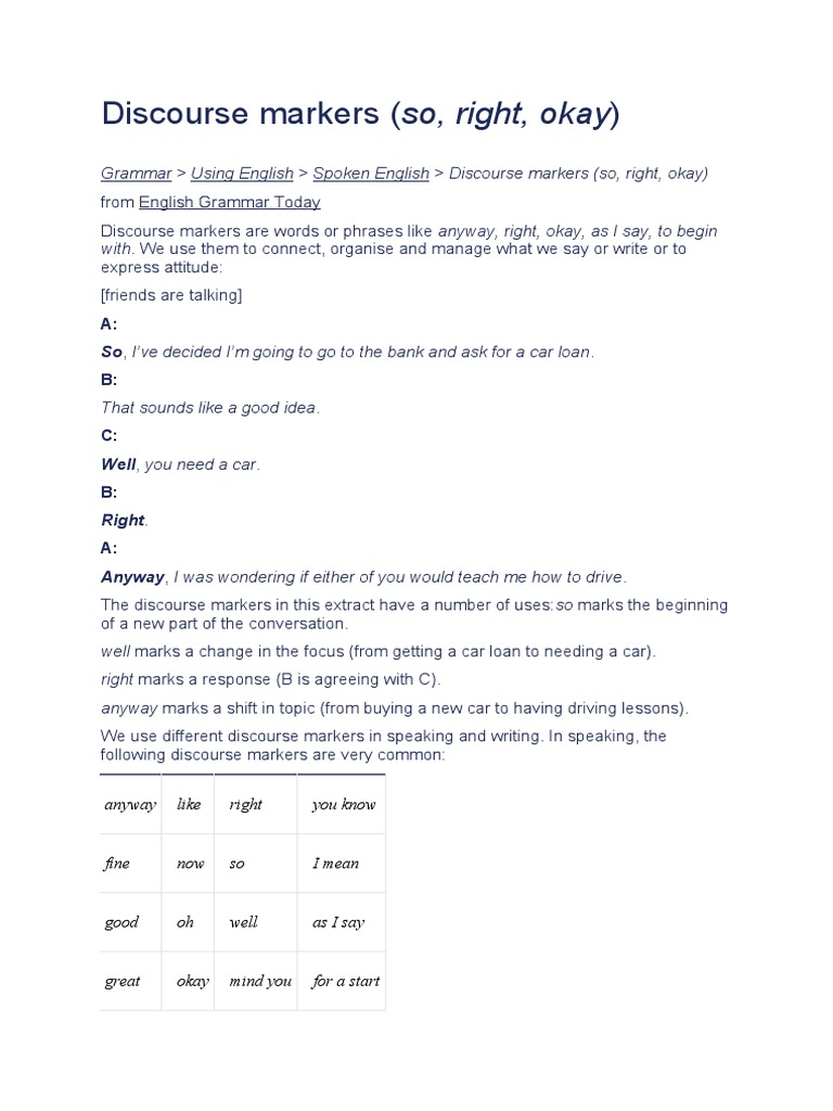 Discourse Markers | PDF | Linguistics