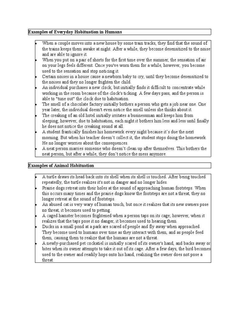 Examples of Everyday Habituation in Humans | PDF | Pet