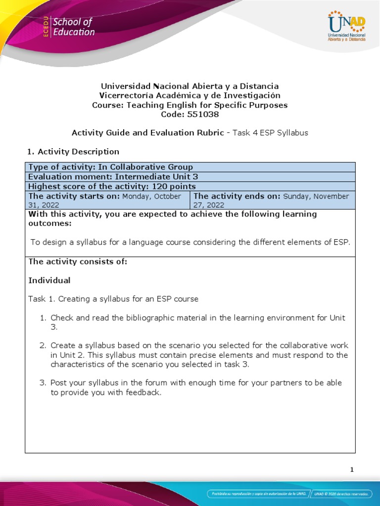 Task 4 - ESP Syllabus | PDF | Test (Assessment) | Syllabus