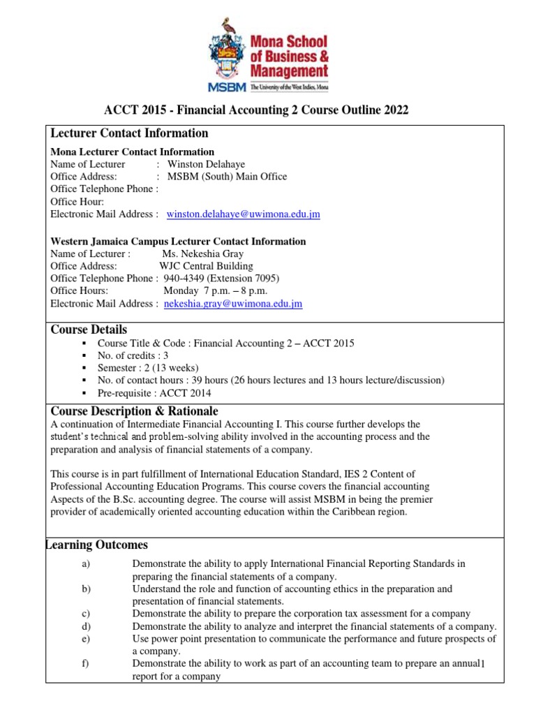 Financial Accounting 2 Course Outline | PDF | International Financial ...