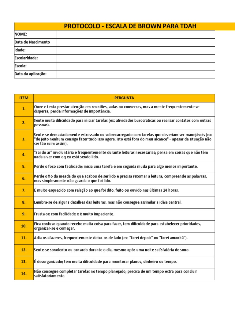 Escala de Brown para Tdah | PDF | Transtorno de déficit de atenção e ...