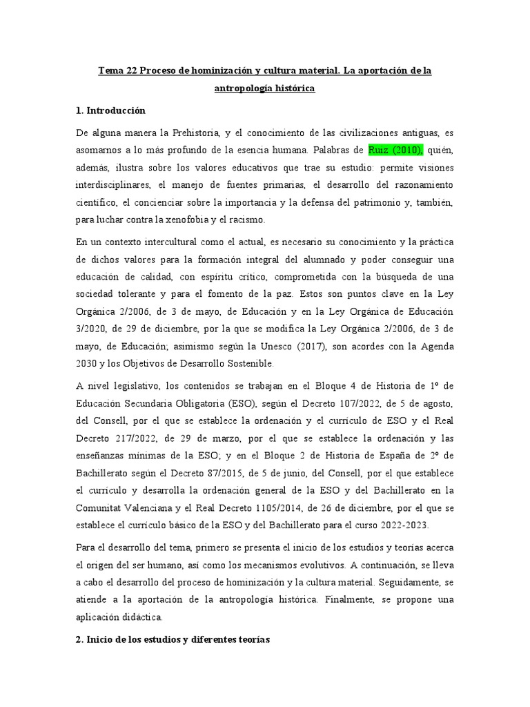 TEMA 22 Proceso de Hominización y Cultura Material. La Aportación de La ... TEMA 22 Proceso de Hominización y Cultura Material. La Aportación de La ...