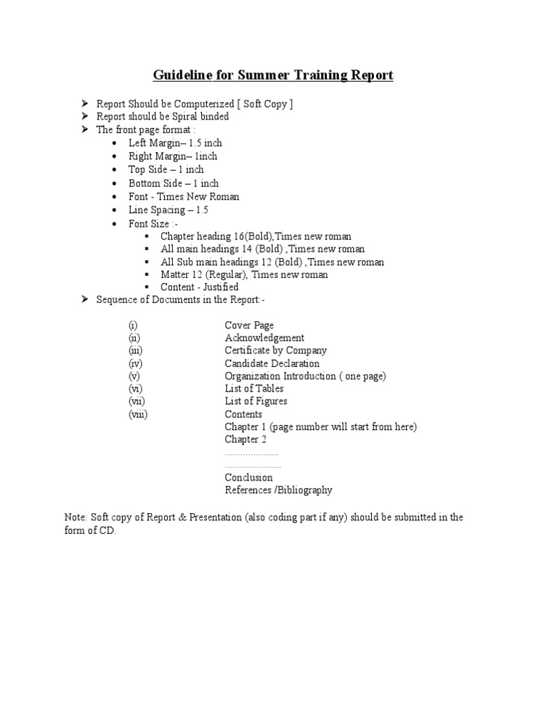 Guidlines Summer Training Report | PDF | Arial