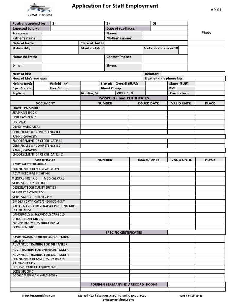 Application Form - LOMAS Maritime | PDF | Shipping