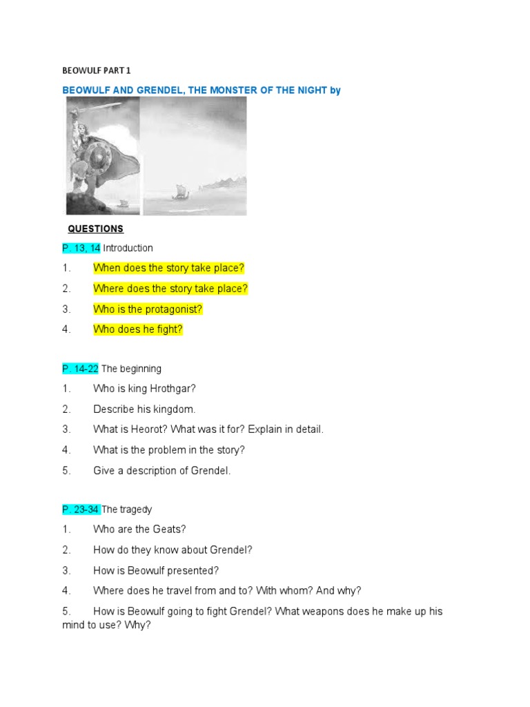 BEOWULF 1 Summaries Questions | PDF | Beowulf | Scandinavian Folklore
