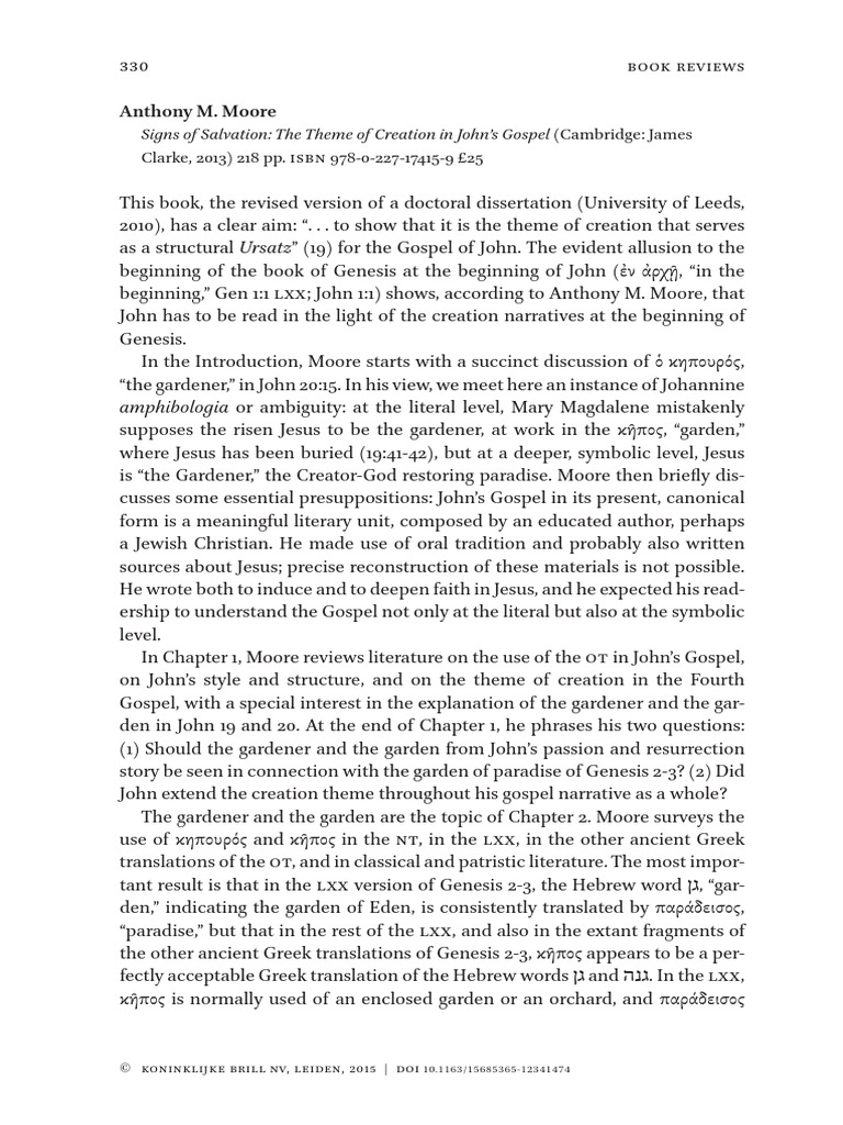 Signs of Salvation The Theme of Creation in John's Gospel (Cambridge ...