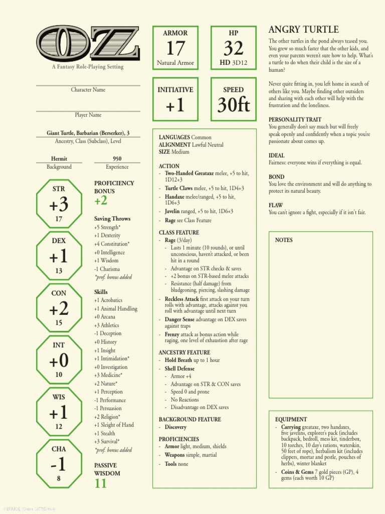 OZ Character Sheets V1.0 | PDF