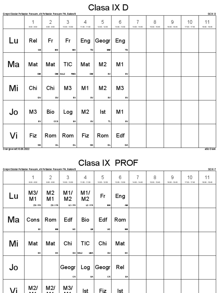 Orar Final 2021-2022bdbd | PDF