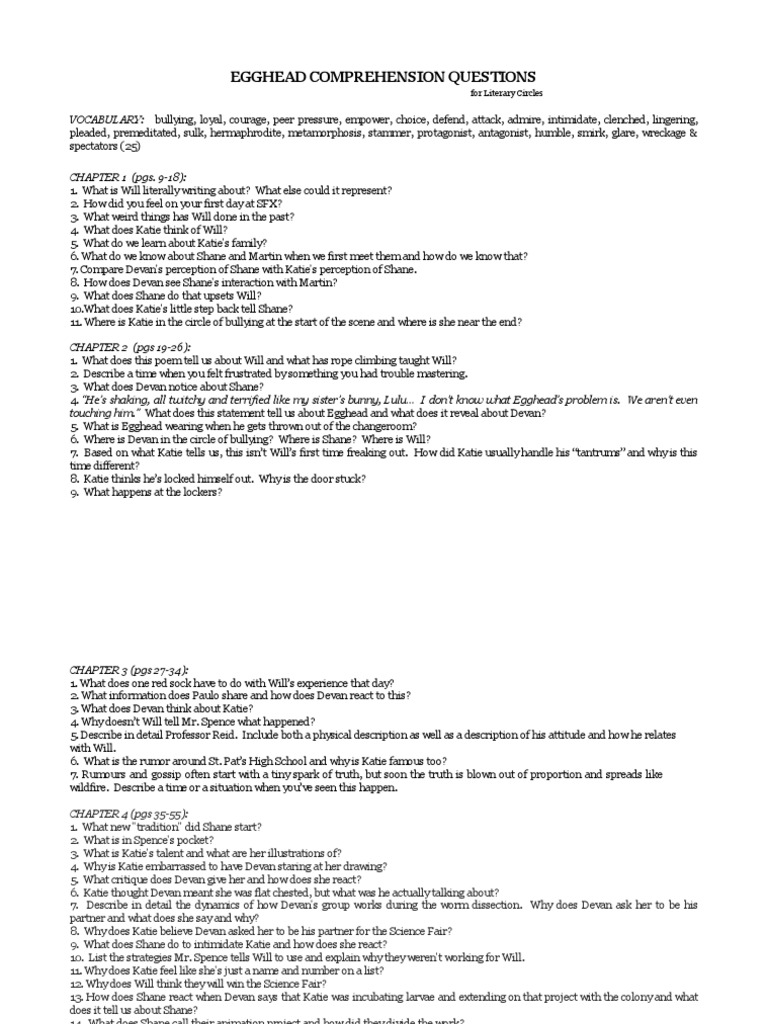 EGG HEAD COMPREHENSION QUESTIONS | PDF
