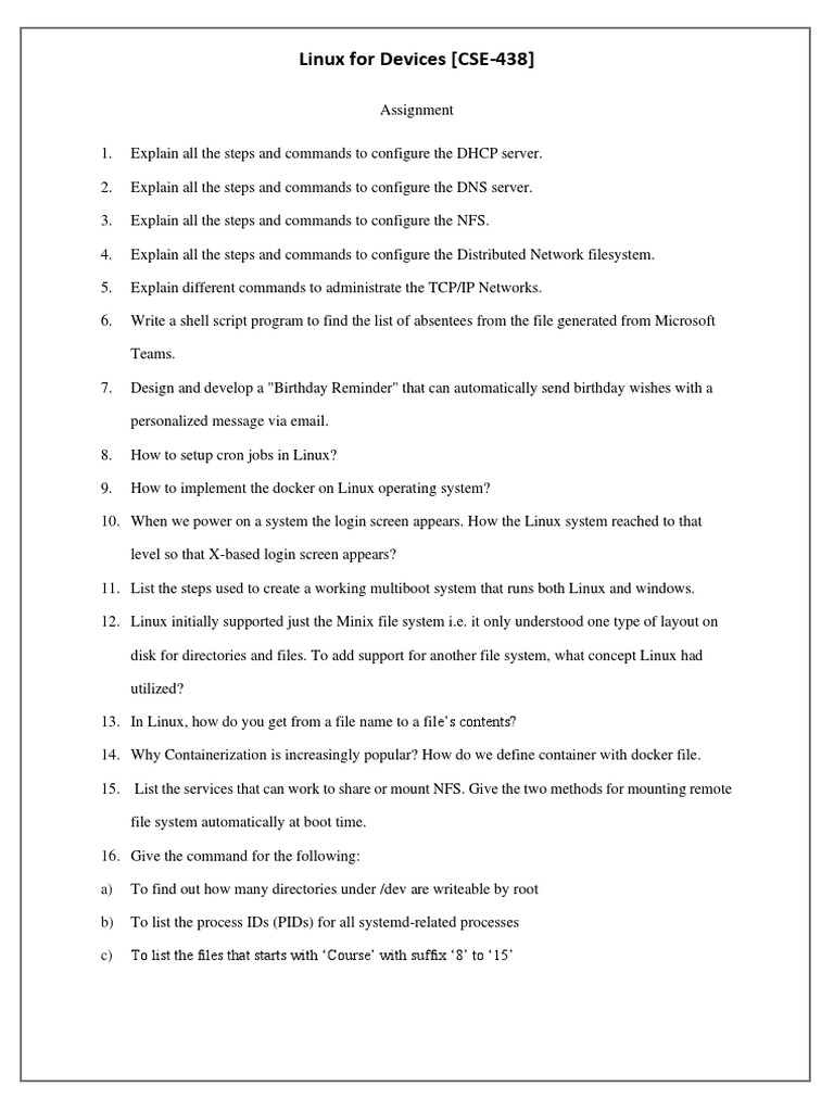 Assignments | PDF | File System | Linux