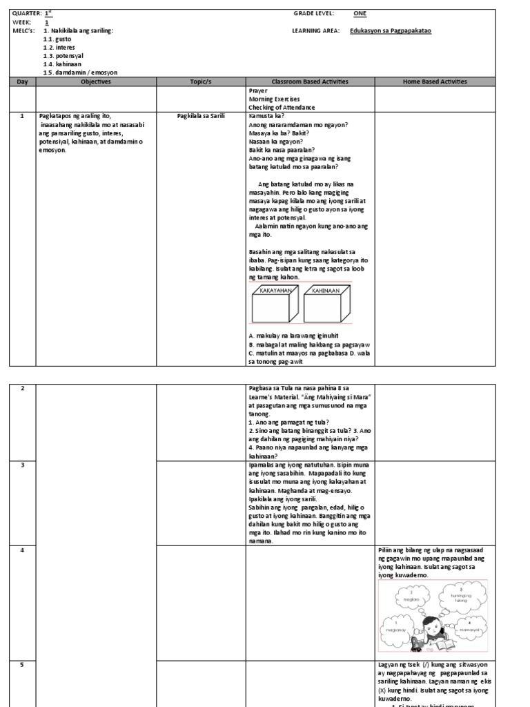 WHLP GRADE 1 WEEK 1 | PDF