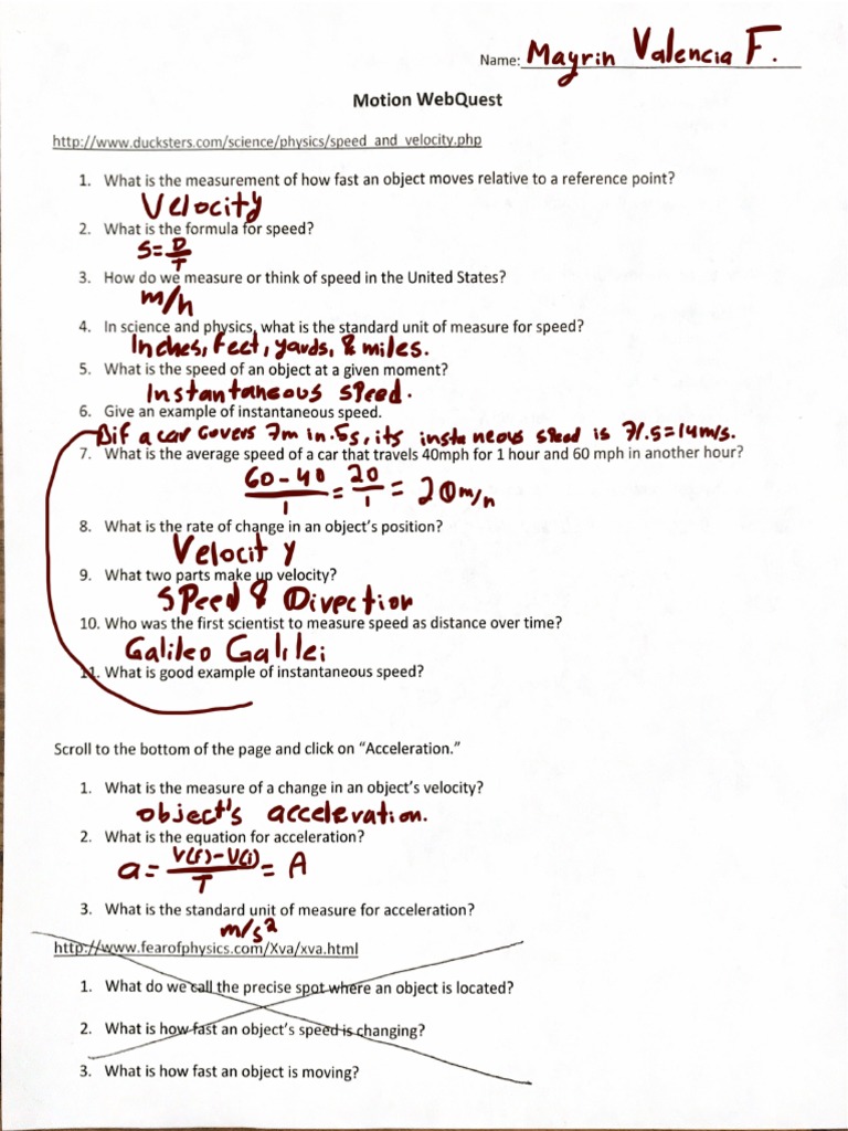 Motion Webquest | PDF
