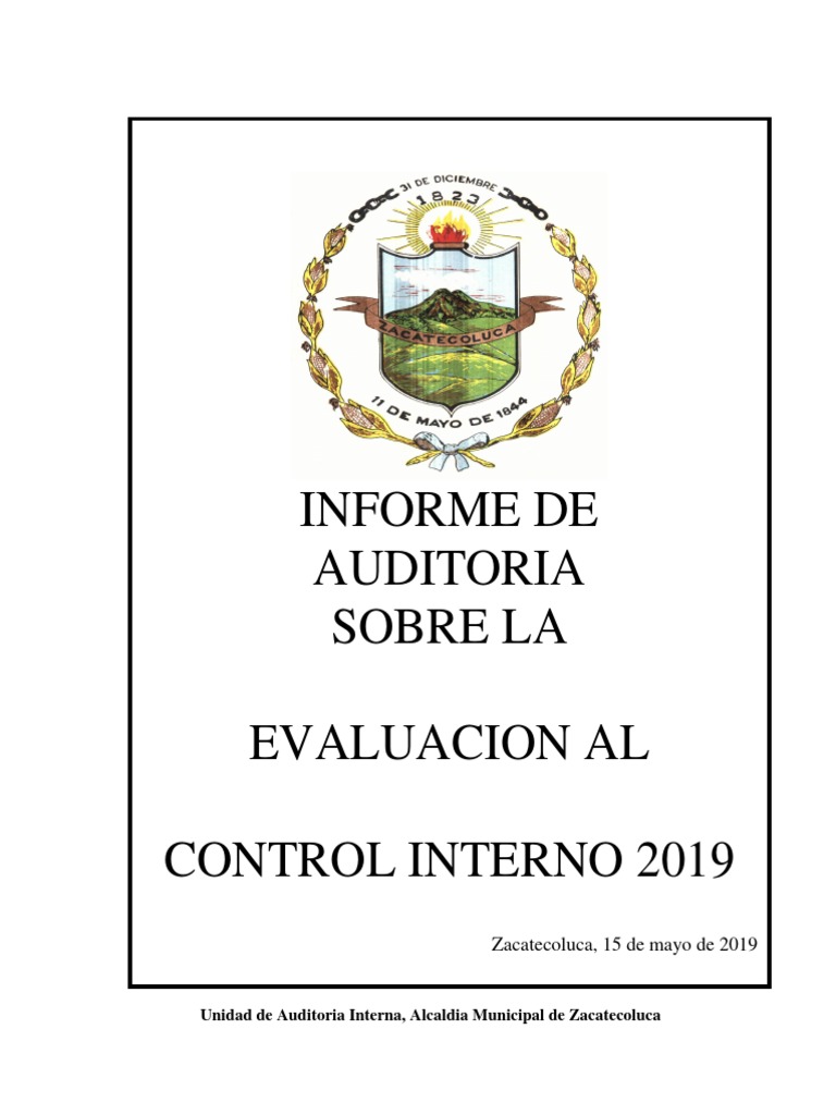 Informe de Auditoria Sobre Evaluacion Al Control Interno. Mayo 2019 | PDF | Auditoría | Contabilidad