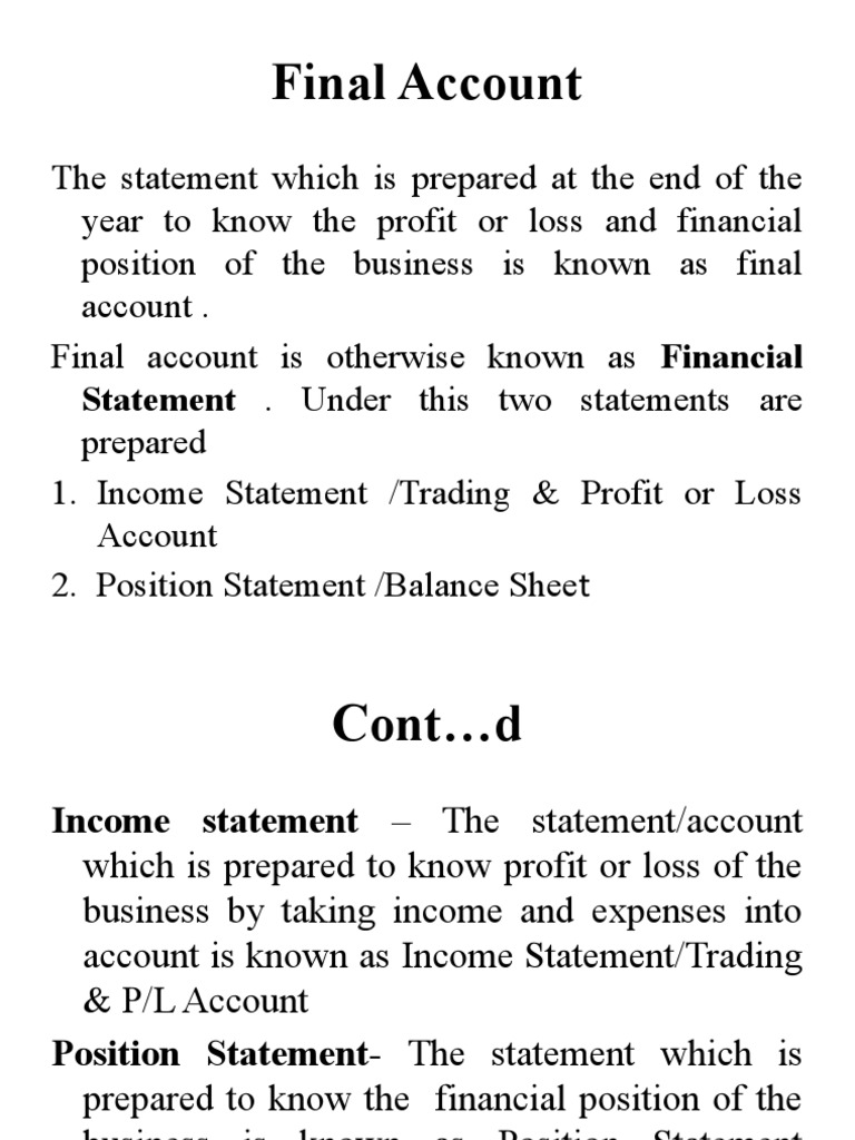 Final Account | PDF | Expense | Income Statement
