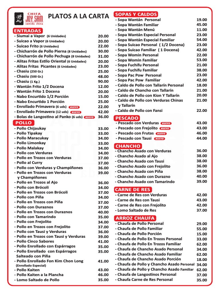 Carta Joy Sam A3 | PDF | Alimentos | Cocina