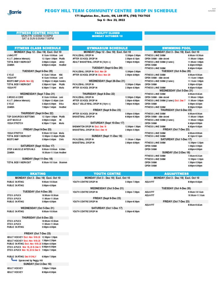 PHTCC Dropin Schedule 0 | PDF | Ice Hockey | Hobbies
