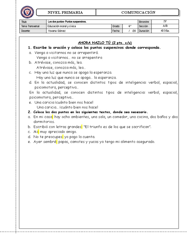 Puntos Suspensivos - Los Dos Puntos 6TO Ahora Hazlo Tú | PDF