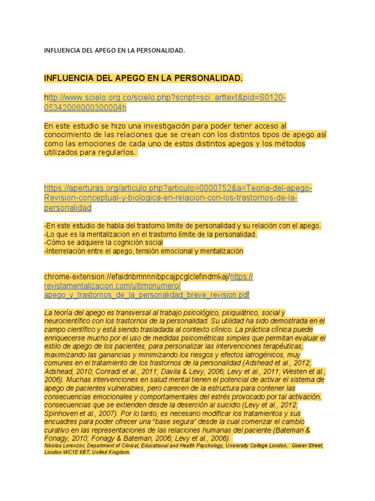 Apego y su Impacto en la Personalidad | PDF | Teoría de apego | Adultos