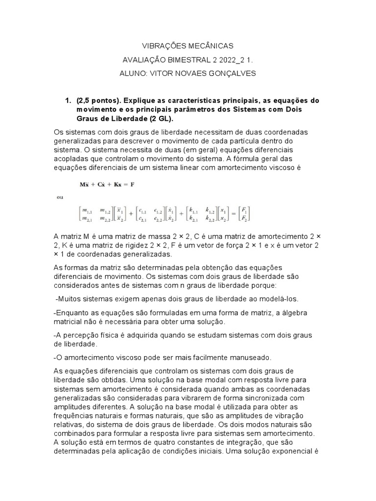 Vibrações Mecânicas - Vitor Novaes | PDF | Oscilação | Equações