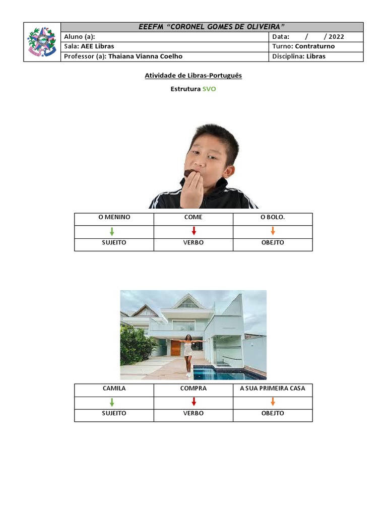 Atividade - Estrutura Svo Libras-Português | PDF | Assunto (gramática ...
