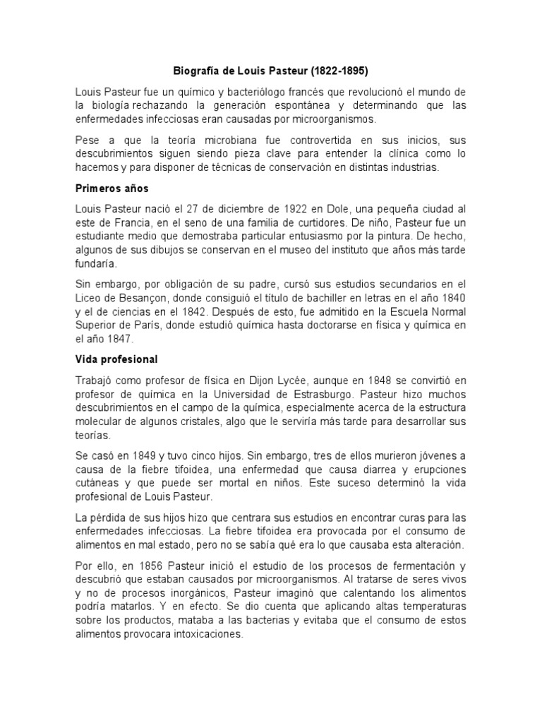 Biografía de Louis Pasteur | PDF | Luis Pasteur | Microbiología