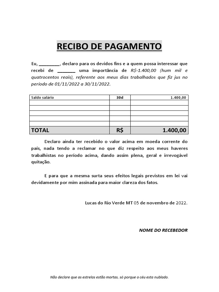 RECIBO DE PAGAMENTO Simples | PDF