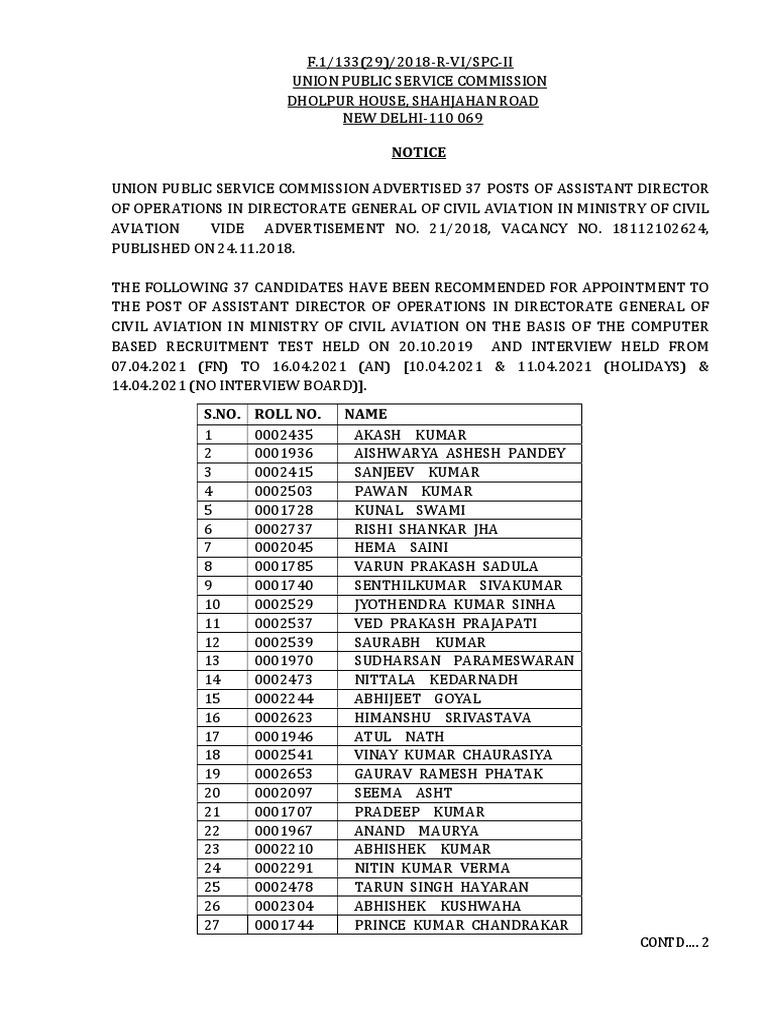 FR 37 AssttDirOper DGCA Eng | Download Free PDF | Government Of India