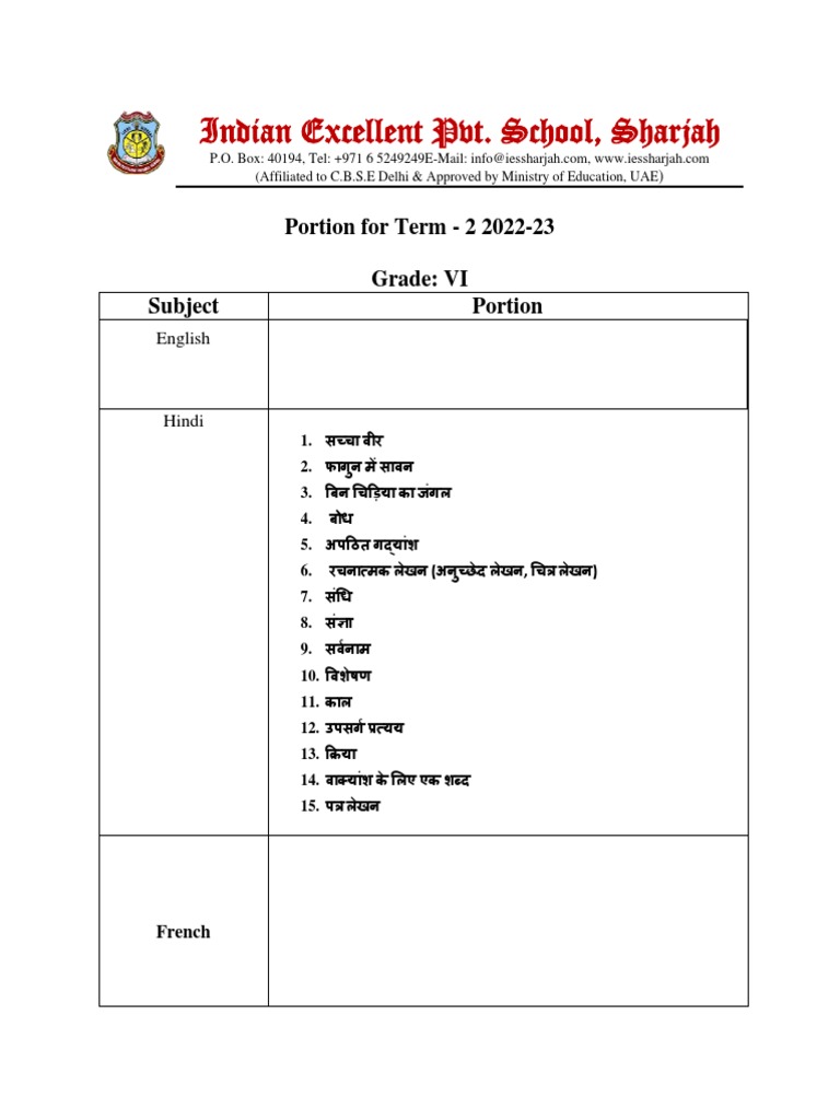 Grade 6 Portion Term-2 2022-2023 | PDF | Science