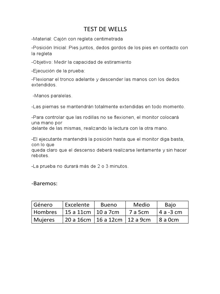 Test Wells Educación Fisica | PDF
