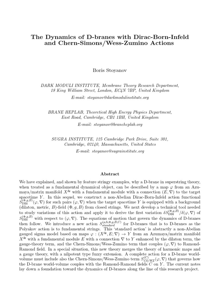 Boris Stoyanov - The Dynamics of D-Branes With Dirac-Born-Infeld and Chern-Simons/Wess-Zumino ...