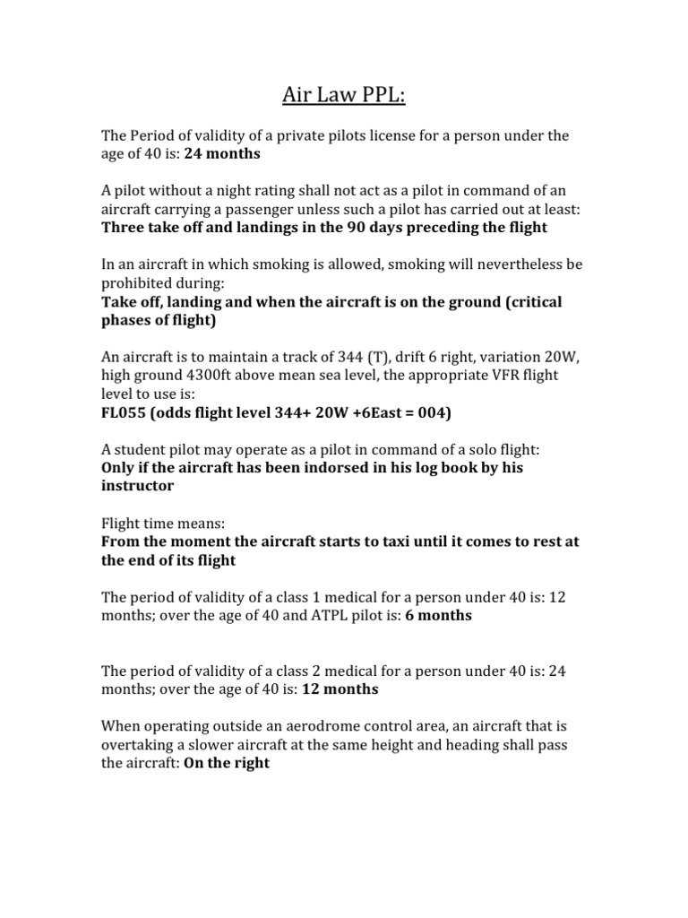 Air Law PPL Notes | PDF | Visual Flight Rules | Aircraft