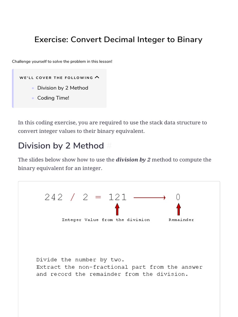 5 Exercise Convert Decimal Integer To Binary | PDF | Theoretical ... 5 Exercise Convert Decimal Integer To Binary | PDF | Theoretical ...